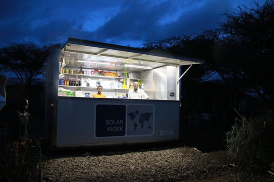 SolarKiosk uses solar energy to to power up; works as a power center ...